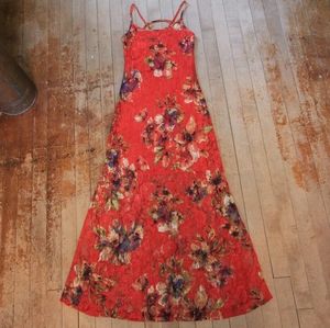 Fire Los Angeles | Dresses | Long Red Floral Lace Sexy Maxi With Side ...